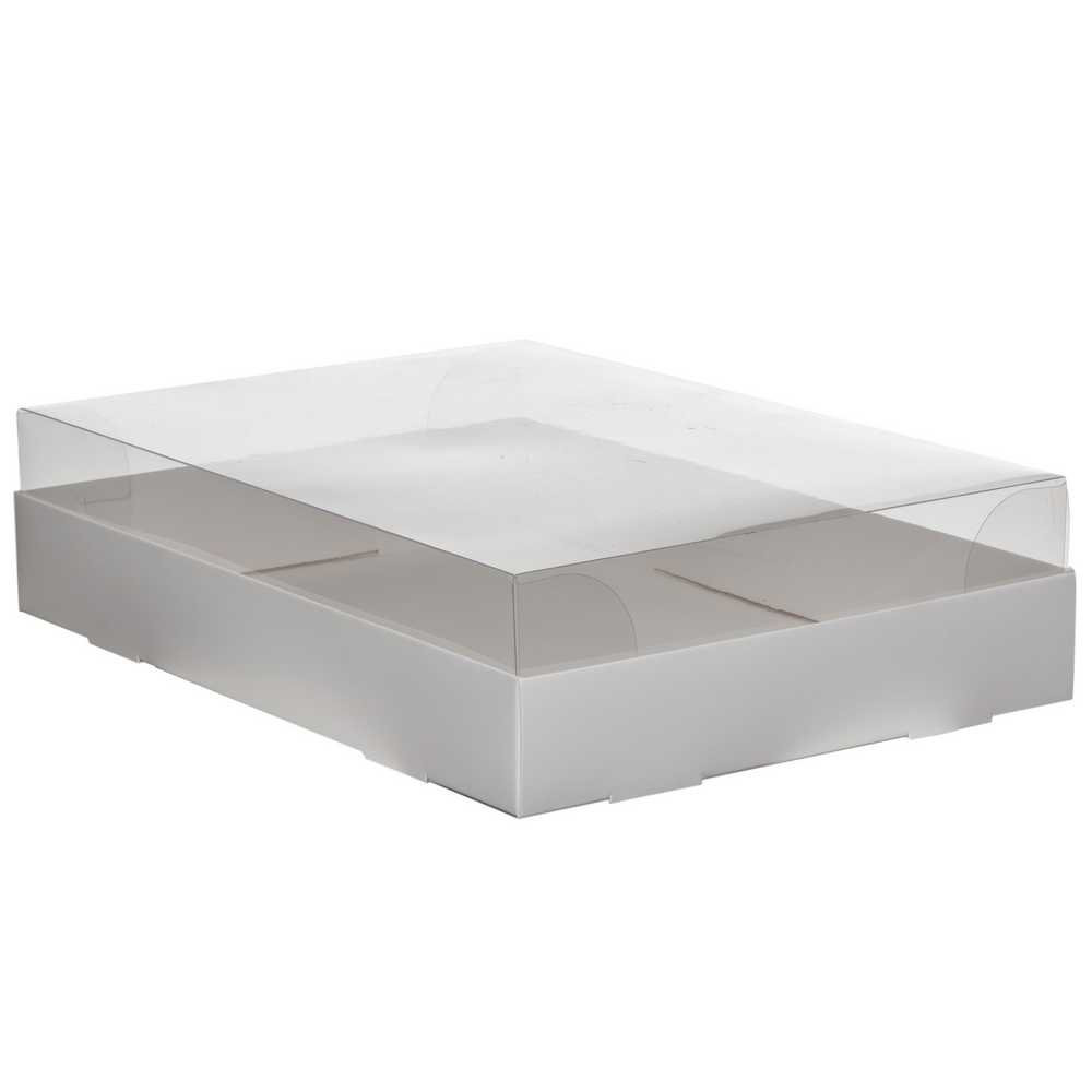 קופסאת קרטון לבן מכסה פי.וי.סי מידות 35/25/8.5